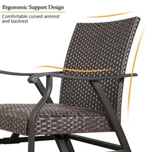 Ulax Furniture Outdoor Wicker Club Chairs Patio Wicker Padded Rocking Motion Conversation Arm Chair for Poolside, Garden, Porch, Set of 2