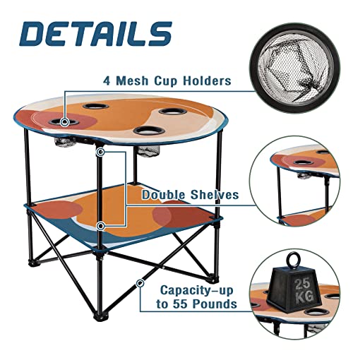 LESES Beach Table Tailgate Table Portable Picnic Table with 4 Cup Holders and Carrying Bags Folding Camping Tables That Fold Up Lightweight for Outdoors/Camping/Hiking