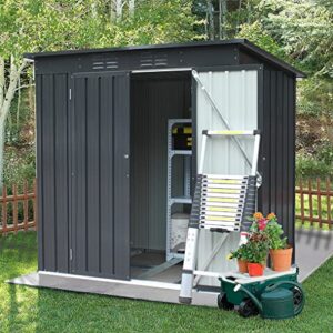 6′ x 4′ outdoor storage shed, metal garden shed, backyard storage shed with double lockable doors,can be used as bike shed, trash can shed, tool shed,pet shed,black