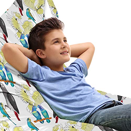 Ambesonne Parrot Lounger Chair Bag, Exotic Jungle Birds Jaco Lovebirds Kakadu Tropical Flying Mammals Illustration, High Capacity Storage with Handle Container, Lounger Size, Multicolor