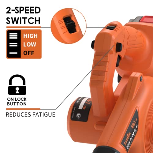 Azollin Leaf Blower, 20V Cordless Leaf Blower with 3.0Ah Battery and Charger, 2-Speed Electric Leaf Blower, 2-in-1 Battery Blower/Vacuum Design 140 MPH for Jobsite Lawn Care Light Yard Work Sweeping