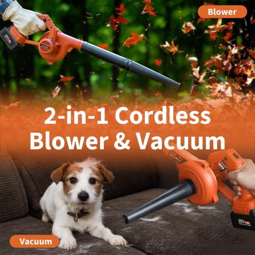 Azollin Leaf Blower, 20V Cordless Leaf Blower with 3.0Ah Battery and Charger, 2-Speed Electric Leaf Blower, 2-in-1 Battery Blower/Vacuum Design 140 MPH for Jobsite Lawn Care Light Yard Work Sweeping