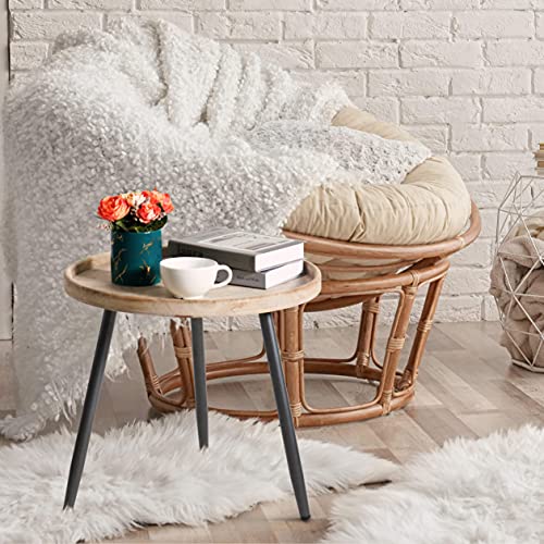 LITA Log Desktop Round Side End Table, Nightstand/Small Tables, Indoor Outdoor Round Side Table, Wooden Tray Table with Metal Stand End Table for Living Room Bedroom Office Small Spaces (M)