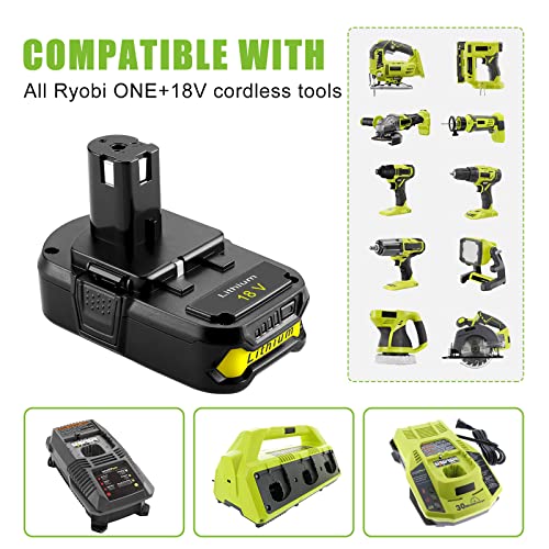 Powilling 2Pack 3.0Ah 18V Ryobi Lithium Replacement Battery for Ryobi 18V Lithium Battery ONE+ P102 P103 P104 P105 P107 18-Volt Cordless Tools Battery Include Charger