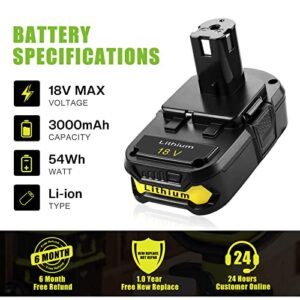 Powilling 2Pack 3.0Ah 18V Ryobi Lithium Replacement Battery for Ryobi 18V Lithium Battery ONE+ P102 P103 P104 P105 P107 18-Volt Cordless Tools Battery Include Charger