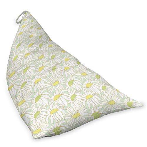 Ambesonne Floral Lounger Chair Bag, Hand Drawn White Flowers Long Petals Chamomiles Spring Pastel Dream Pattern, High Capacity Storage with Handle Container, Lounger Size, Green and Yellow