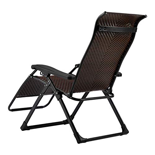 AbocoFur Rattan Folding Zero Gravity Chair with Lock for Adults, Indoor&Outdoor Adjustable Recliner with Steel Frame and Widened Armrest, Heavy Duty Lounge Chair for Patio, Balcony, Brown