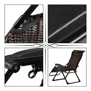 AbocoFur Rattan Folding Zero Gravity Chair with Lock for Adults, Indoor&Outdoor Adjustable Recliner with Steel Frame and Widened Armrest, Heavy Duty Lounge Chair for Patio, Balcony, Brown