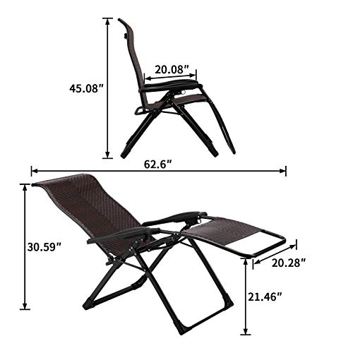 AbocoFur Rattan Folding Zero Gravity Chair with Lock for Adults, Indoor&Outdoor Adjustable Recliner with Steel Frame and Widened Armrest, Heavy Duty Lounge Chair for Patio, Balcony, Brown