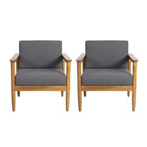 christopher knight home eudora outdoor acacia wood club chair (set of 2), teak and dark gray