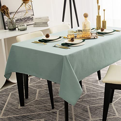 Joyfol Day Soild Stripe Jacquard Heavy Duty Table Cloth,Wrinkle Resistant Woven Decorative Square Tablecloths, Spillproof Soil Resistant Holiday Table Cover(Light Teal Green, 54 X 54 INCH)