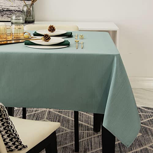 Joyfol Day Soild Stripe Jacquard Heavy Duty Table Cloth,Wrinkle Resistant Woven Decorative Square Tablecloths, Spillproof Soil Resistant Holiday Table Cover(Light Teal Green, 54 X 54 INCH)