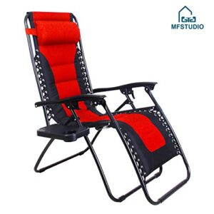 MFSTUDIO Zero Gravity Chair Large Portable Patio Recliners Adjustable Padded Folding Chair with Cup Holder for Poolside Outdoor Yard Beach, Set of 2 - Red