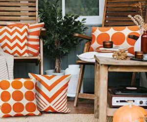 All Smiles Outdoor Pillow Covers Fall Patio Orange Throw Pillow Covers 16x16 Fall Decor Boho Furniture Pillow Cases Decorative Cushion Set of 4 for Home Porch Chair Couch Sofa Living Room Geometric