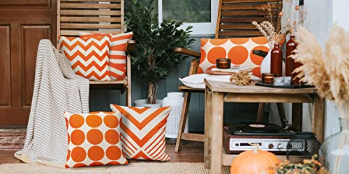 All Smiles Outdoor Pillow Covers Fall Patio Orange Throw Pillow Covers 16x16 Fall Decor Boho Furniture Pillow Cases Decorative Cushion Set of 4 for Home Porch Chair Couch Sofa Living Room Geometric