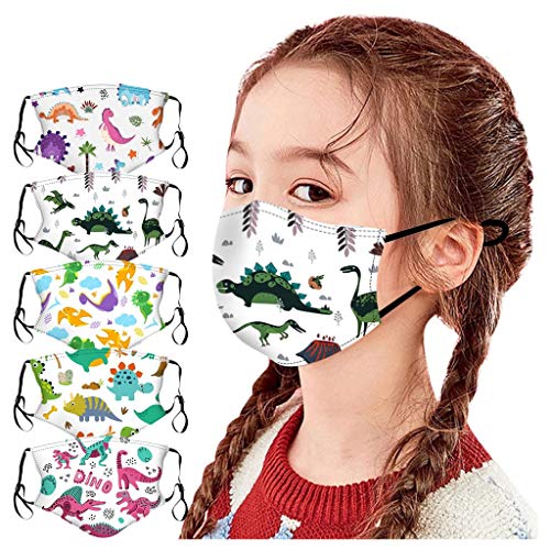 PENATE 5Pcs Kids Reusable Face Bandanas Breathable Seamless Facemasks Cute Print Cloth Children -Ship Fron USA