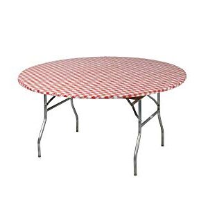 Kwik-Covers 60" Round Fitted Plastic Table Covers, Bundle of 5 (Red Gingham)