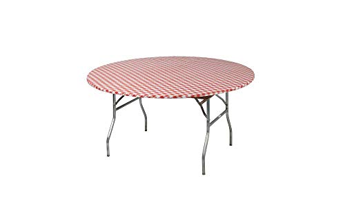 Kwik-Covers 60" Round Fitted Plastic Table Covers, Bundle of 5 (Red Gingham)