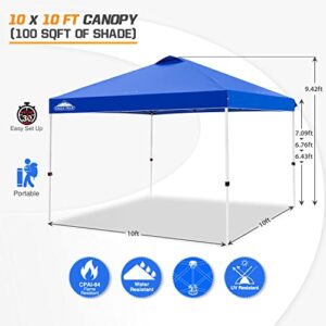 EAGLE PEAK 10x10 Pop Up Canopy Tent Instant Outdoor Canopy Easy Set-up Straight Leg Folding Shelter with 100 Square Feet of Shade, (Blue)