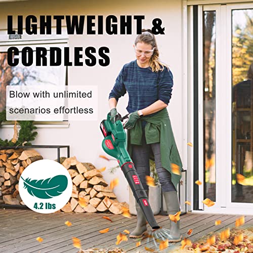 HYPERECHO 20V Cordless Leaf Blower 138.6MPH 4.0 Ah Battery with 4pcs Wind Spouts for Snow Blowing,Leaf/Dust Clearing,Inflating