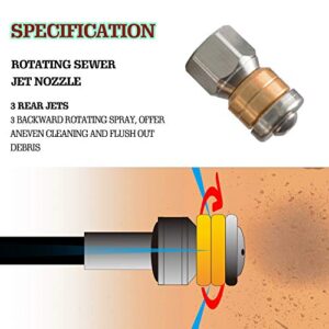 Xiny Tool Sewer Jetter Kit for Pressure Washer, 50 FT 1/4 Inch NPT Drain Cleaning Hose, Orifice 4.0 Button Nose and Rotating Sewer Jetting Nozzle, 4000 PSI