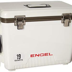 Engel UC19 19qt Leak-Proof, Air Tight, Fishing Drybox Cooler with Built-in Fishing Rod Holders, Also Makes The Perfect Small Hard Shell Lunchbox for Men and Women in White