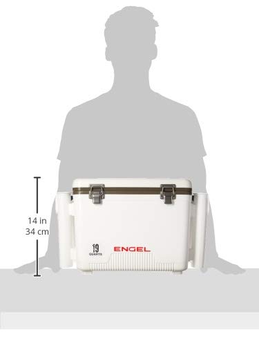 Engel UC19 19qt Leak-Proof, Air Tight, Fishing Drybox Cooler with Built-in Fishing Rod Holders, Also Makes The Perfect Small Hard Shell Lunchbox for Men and Women in White