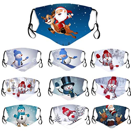 PENATE Adult Outdoor Cute Christmas Snowman Printing Adjustable Rope Washable Resue Facemasks Ship from U.S.