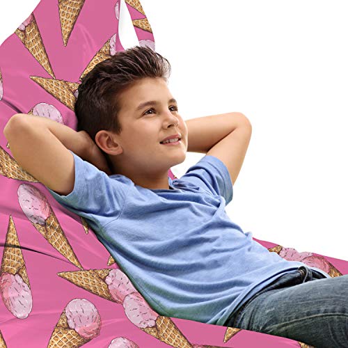 Ambesonne Ice Cream Lounger Chair Bag, Summer Desserts in Pinkish Tones Waffle Cones Joy Strawberry Delicious, High Capacity Storage with Handle Container, Lounger Size, Pink and Pale Brown