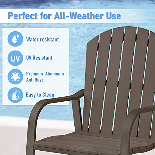 VredHom Outdoor Aluminum Bar Stools Set of 2, 2PCS Bar Height Chairs Patio Stools Wood Bar Chair Set with Brown Aluminum Frame, Armrest and Footrest for Balcony Pool Garden Lawn Deck Backyard