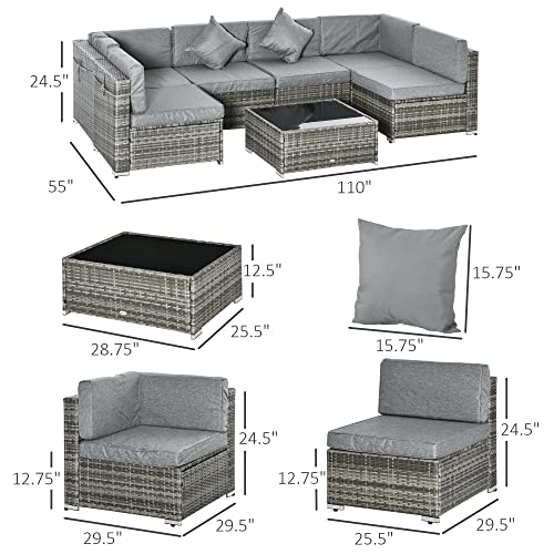 Outsunny 7-Piece Patio Furniture Sets Outdoor Wicker Conversation Sets All Weather PE Rattan Sectional Sofa Set with Cushions & Tempered Glass Desktop, Grey