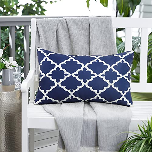 Outdoor Waterproof Lumbar Pillow Covers 12x20 Inches Navy Blue Patio Outdoor Throw Pillows Cushion Cases for Couch Porch Furniture Set of 2