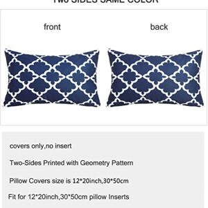 Outdoor Waterproof Lumbar Pillow Covers 12x20 Inches Navy Blue Patio Outdoor Throw Pillows Cushion Cases for Couch Porch Furniture Set of 2