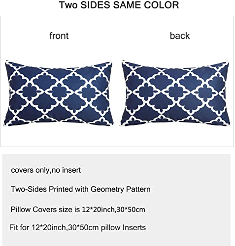 Outdoor Waterproof Lumbar Pillow Covers 12x20 Inches Navy Blue Patio Outdoor Throw Pillows Cushion Cases for Couch Porch Furniture Set of 2