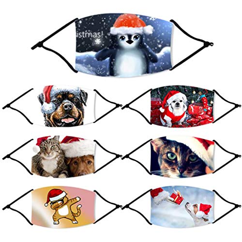 PENATE Adult Washable Face Bandanas 3D Christmas Cute Dog Cat Prints Facemasks -Filter Can Be Placed-Ship from U.S.