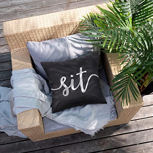 Pyonic Set of 2,Outdoor Waterproof Throw Pillow Covers,Square Pillow Covers Decorative Cushion Cover for Patio Garden Living Room Couch (Black, 18X18)