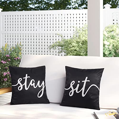 Pyonic Set of 2,Outdoor Waterproof Throw Pillow Covers,Square Pillow Covers Decorative Cushion Cover for Patio Garden Living Room Couch (Black, 18X18)