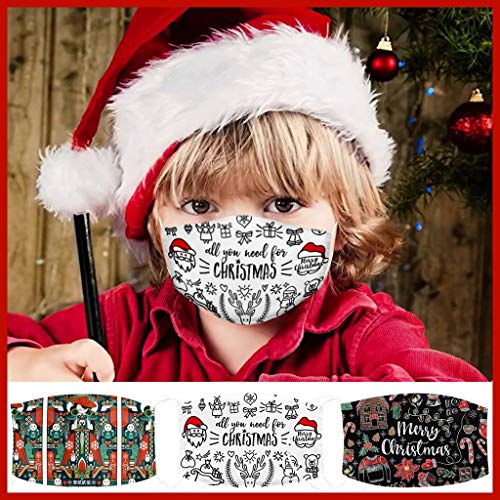 PENATE Children's Christmas Merry Christmas Printed Cotton Facemasks Breathable Outdoor Face Bandanas