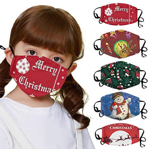 PENATE Children outdoor Cute Christmas Printing Adjustable Rope Washable Facemasks for Kids