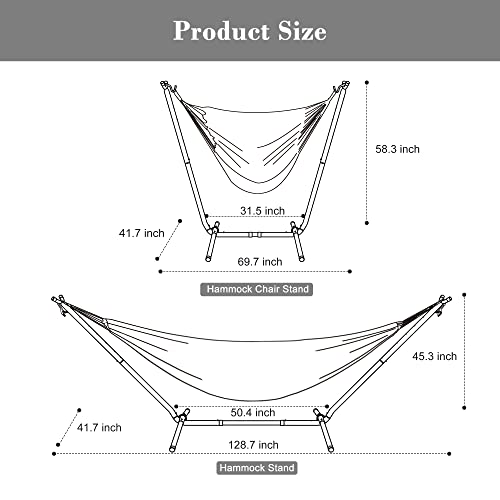 SUNCREAT 2-in-1 Hammocks Hammock Chair with Stand, 475 lbs Capacity, Heavy Duty Two Person Hammock with Stand, Patent Pending, Blue Stripe