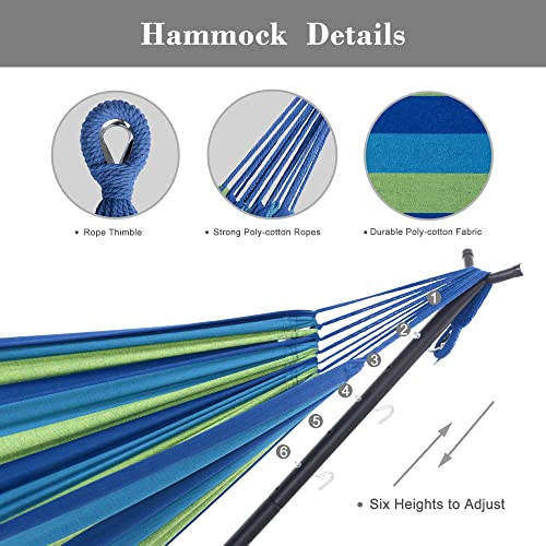 SUNCREAT 2-in-1 Hammocks Hammock Chair with Stand, 475 lbs Capacity, Heavy Duty Two Person Hammock with Stand, Patent Pending, Blue Stripe