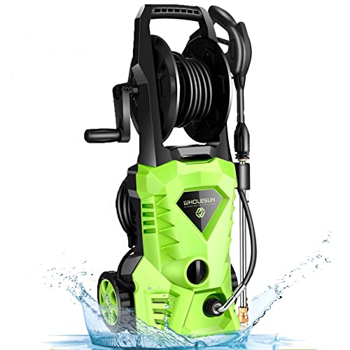 WHOLESUN WS 3000 Electric Pressure Washer 1600W Power Washer with Hose Reel and Brush Green