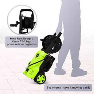 WHOLESUN WS 3000 Electric Pressure Washer 1600W Power Washer with Hose Reel and Brush Green