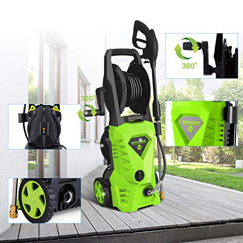 WHOLESUN WS 3000 Electric Pressure Washer 1600W Power Washer with Hose Reel and Brush Green