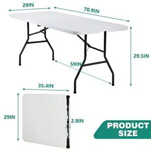 6FT Outdoor Dining Table Plastic Party Table Folding Table Picnic Camping Table for Parties Wedding BBQ Camping Dining Kitchen with Carrying Handle