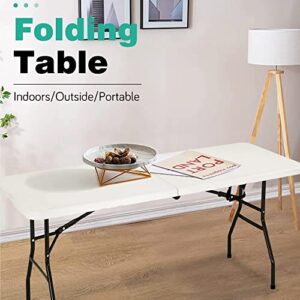 6FT Outdoor Dining Table Plastic Party Table Folding Table Picnic Camping Table for Parties Wedding BBQ Camping Dining Kitchen with Carrying Handle