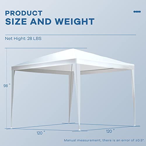 Party Tent 10 feet x 10 feet Gazebo Canopy Outdoor Tent for Parties Waterproof UV Protection Pavilion for Wedding, Camping, Events Shelter (White)