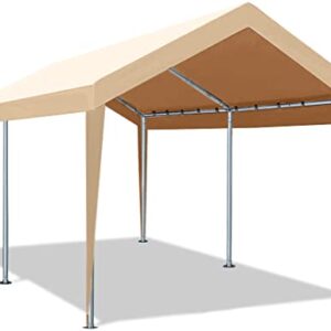 Abba Patio Portable Lightweight Carport Canopy 10 x 20 ft Easy to Assemble Garage Boat Shelter Car Tent for Party, Wedding, Garden, Outdoor Storage Shed with 6 Steel Legs, Khaki