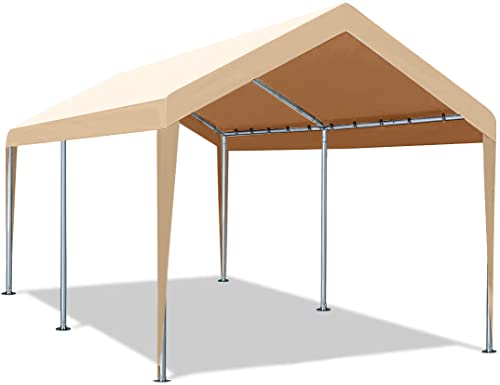 Abba Patio Portable Lightweight Carport Canopy 10 x 20 ft Easy to Assemble Garage Boat Shelter Car Tent for Party, Wedding, Garden, Outdoor Storage Shed with 6 Steel Legs, Khaki