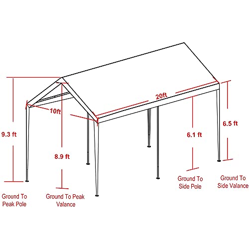 Abba Patio Portable Lightweight Carport Canopy 10 x 20 ft Easy to Assemble Garage Boat Shelter Car Tent for Party, Wedding, Garden, Outdoor Storage Shed with 6 Steel Legs, Khaki